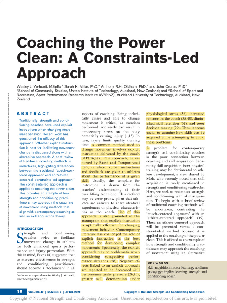 Coaching The Power Clean A Constraints Led.3 | PDF | Strength Training ...