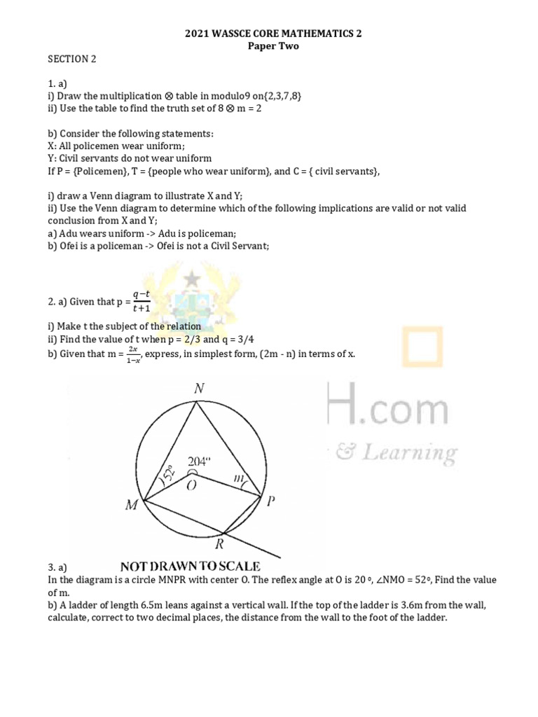 2021 WASSCE Core Mathematics Solutions | PDF | Cartesian Coordinate ...