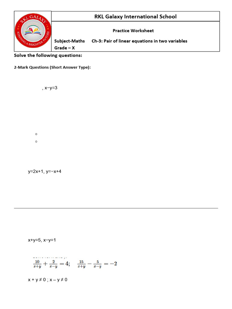 G10 Math: Linear Equations Practice | PDF