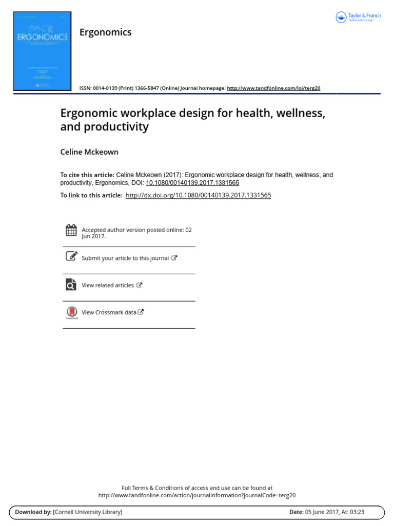Ergonomic Workplace Design For Health, Wellness, and Productivity | PDF