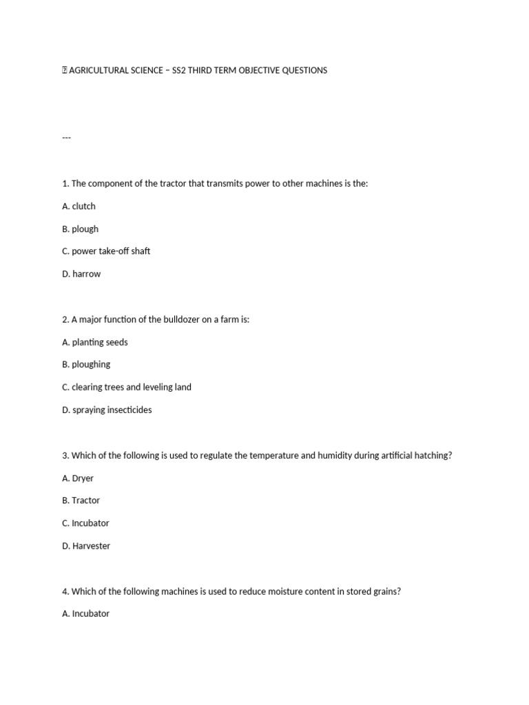 SS2 Agricultural Science Exam Questions | PDF | Agriculture | Supply ...