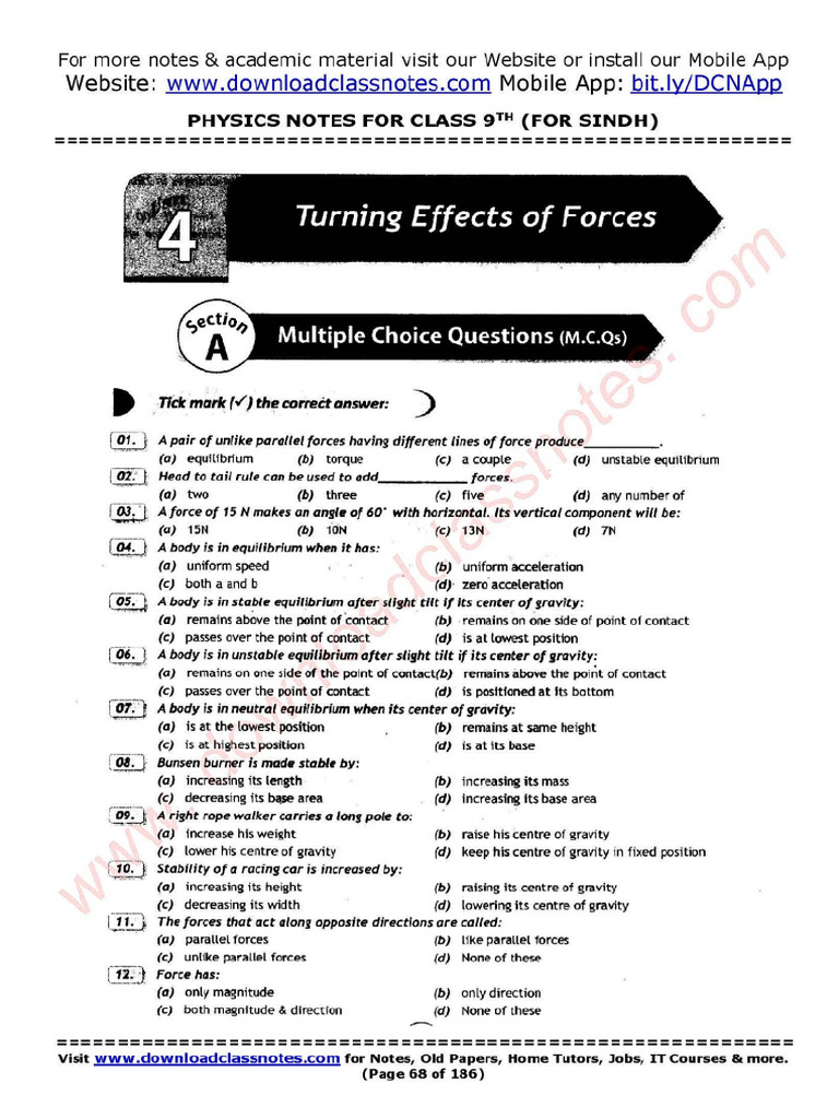 Sindh Class 9 Physics Notes Cha 4 | PDF