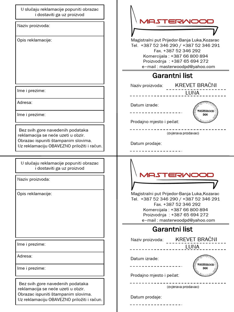 Garantni List Luna | PDF