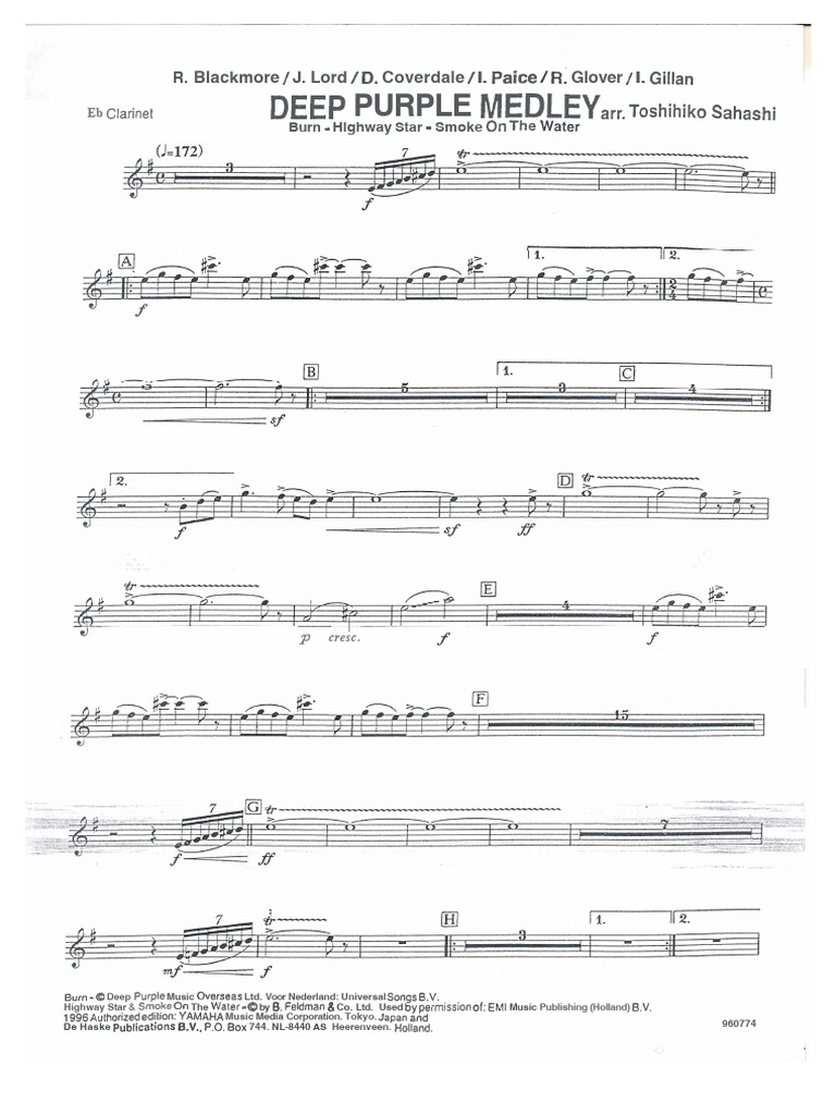 Deep Purple Medley for Eb Clarinet | PDF