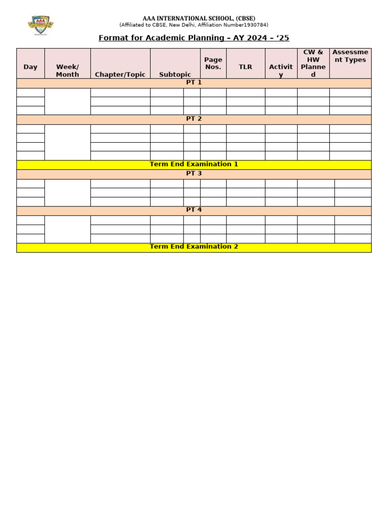 Academic Planning Format AY 2024-25 | PDF