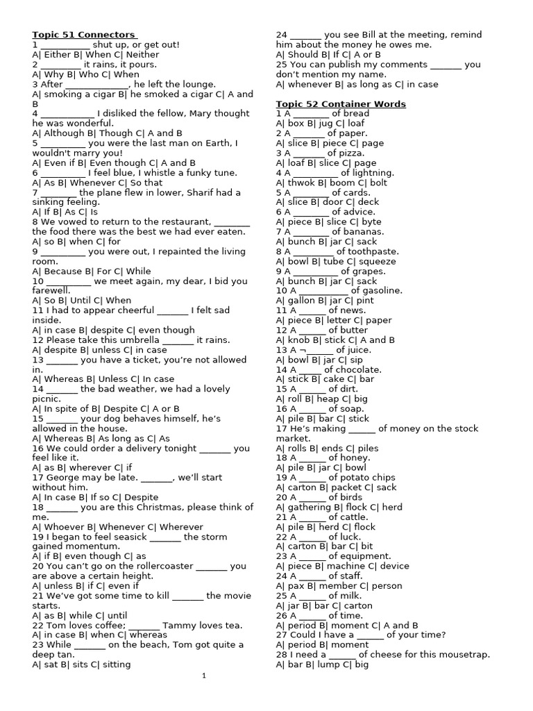Connectors and Container Words Guide | PDF | Verb | Sphere