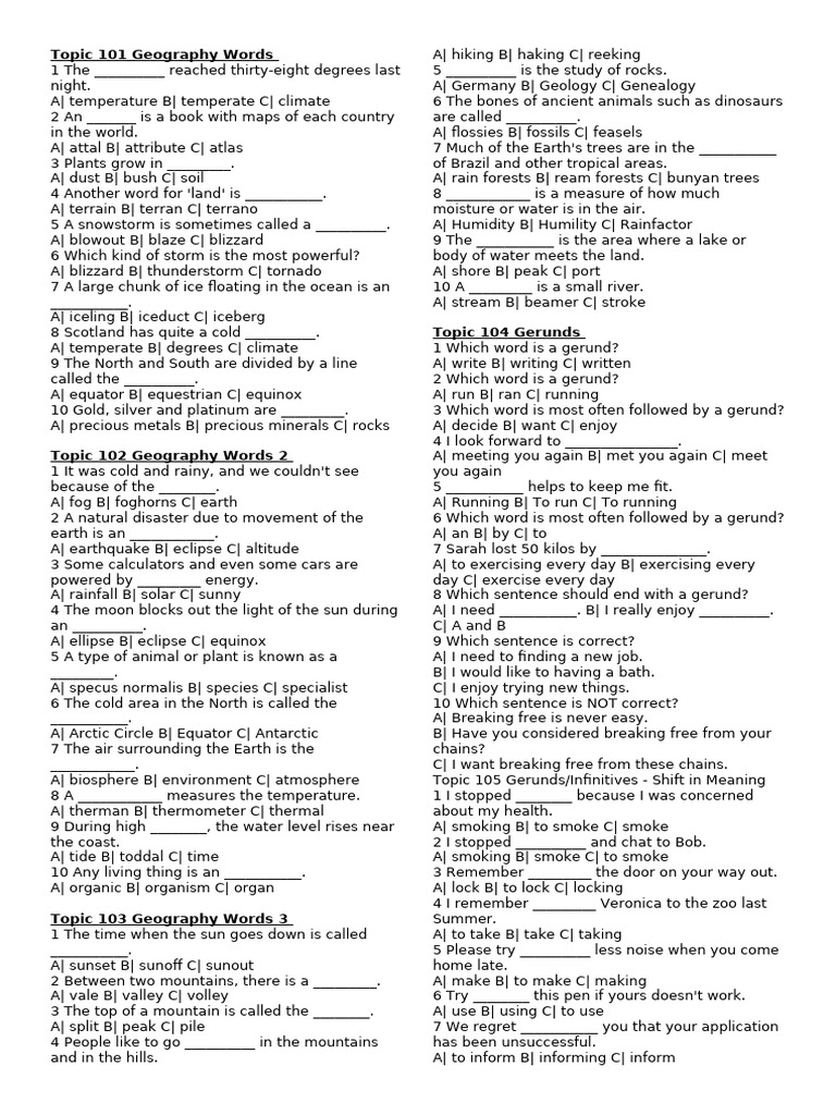 Road To Grammar - Topics 101 - 150 | PDF | Earth