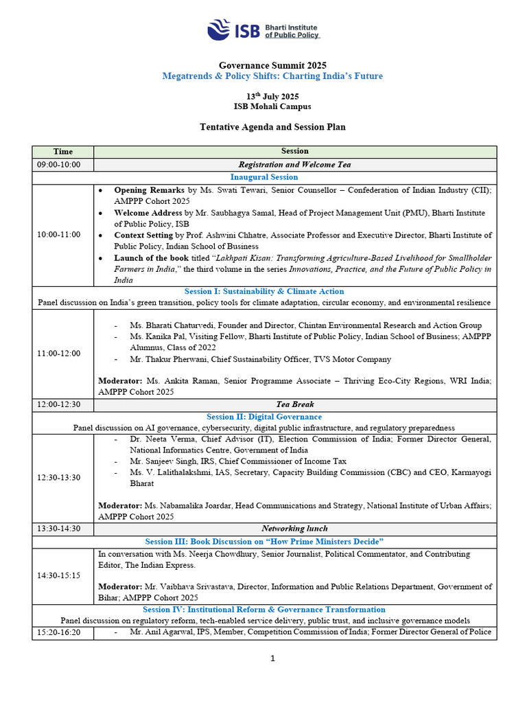 Agenda and Session Plan - Governance Summit 2025 2 | PDF | Government ...