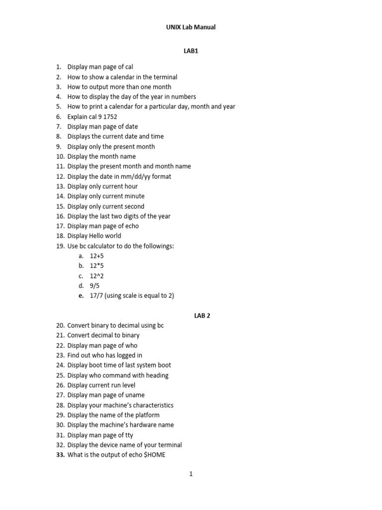 UNIX Lab Manual | PDF | Computer File | Directory (Computing)