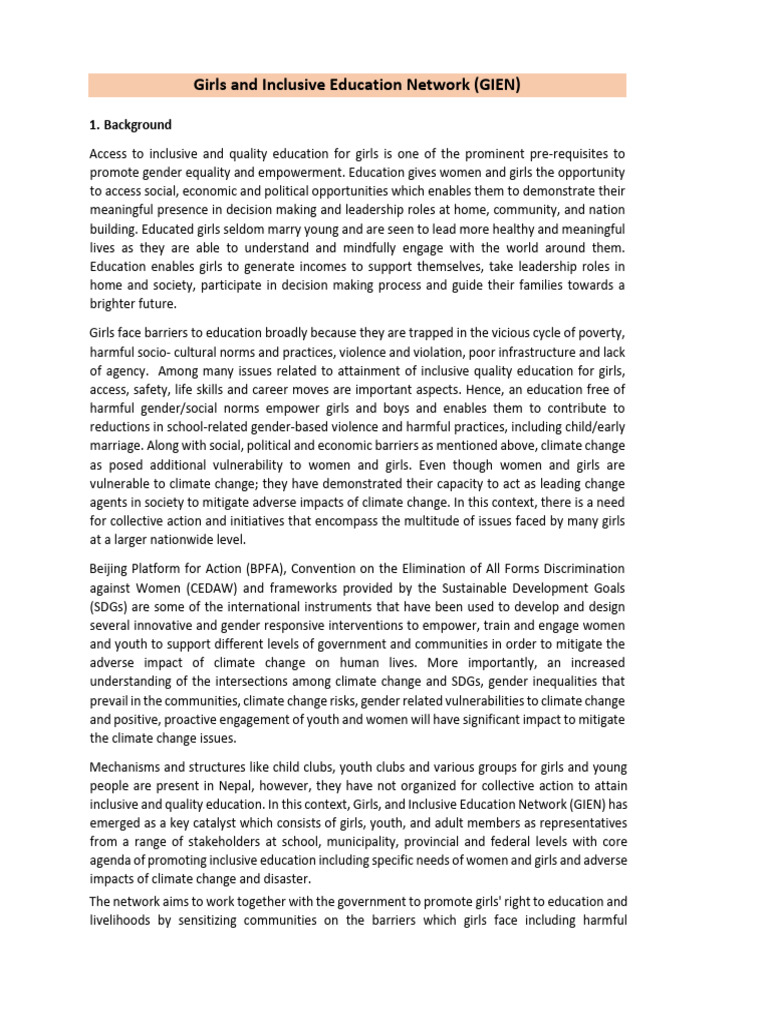 2 Girls and Inclusive Education Network Framework Draft | PDF ...