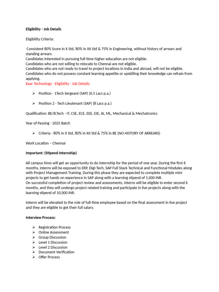 Kaar Technologies 2025 Eligibility Criteria | PDF