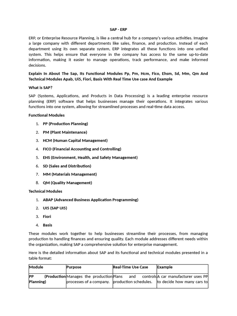 Overview of SAP Modules and Functions | PDF | Customer Relationship ...