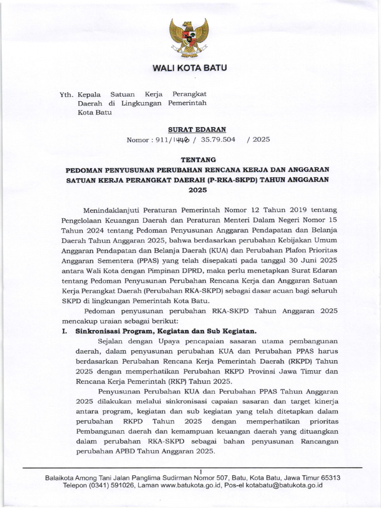 Surat Edaran Pedoman Penyusunan Perubahan Rka 2025 | PDF