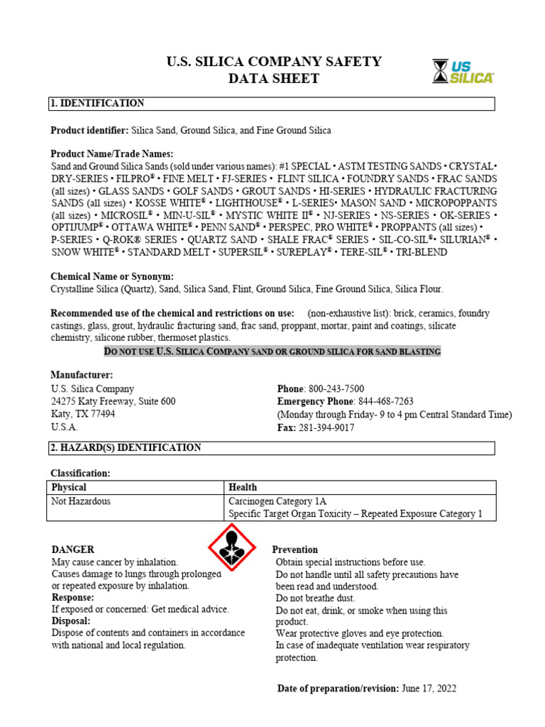 Silica Safety Data Sheet Overview | PDF | Silicon Dioxide ...