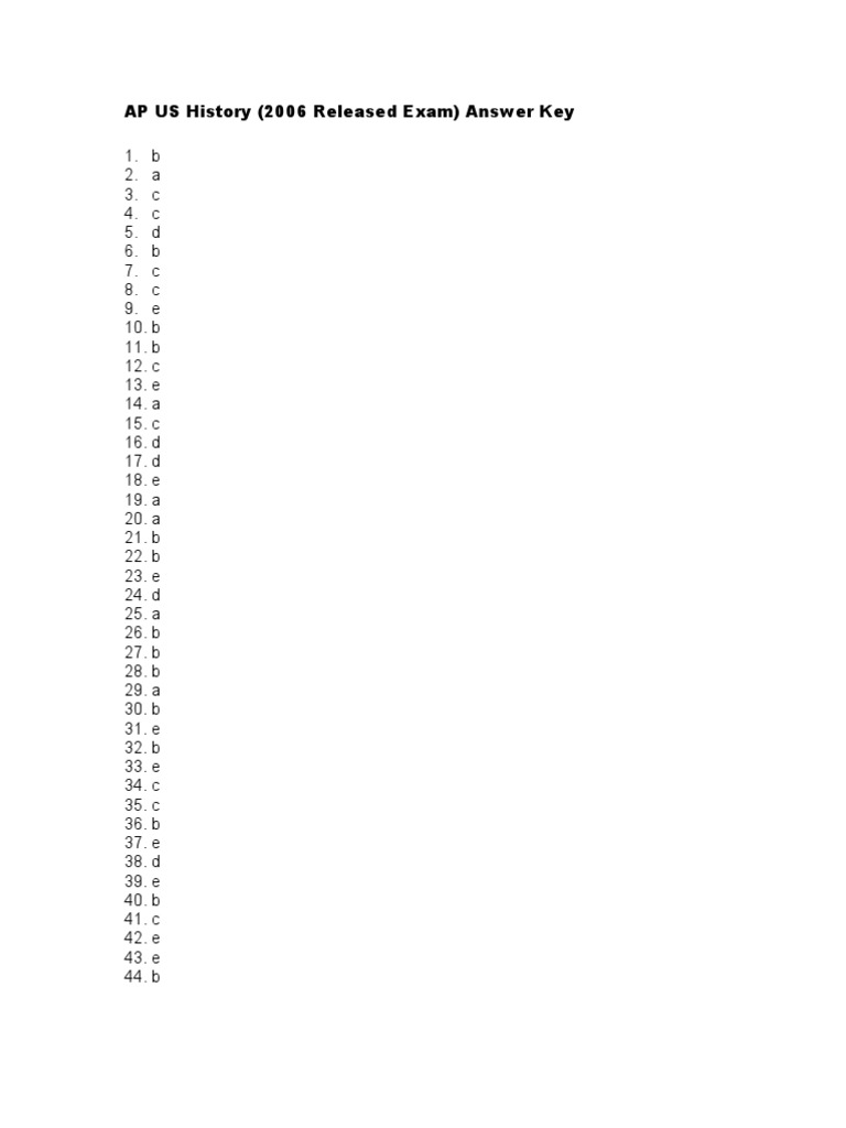 AP US History (2006 Released Exam) Answer Key | PDF | Advanced ...