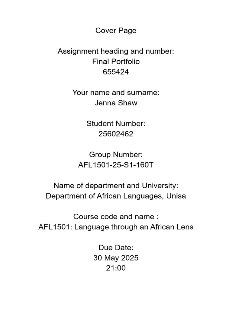 AFL1501 Final Portfolio 25602462 | PDF | Plagiarism | Justice