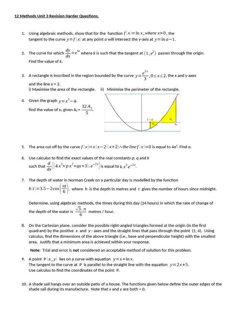 Advanced Calculus Revision Questions | PDF | Area | Tangent