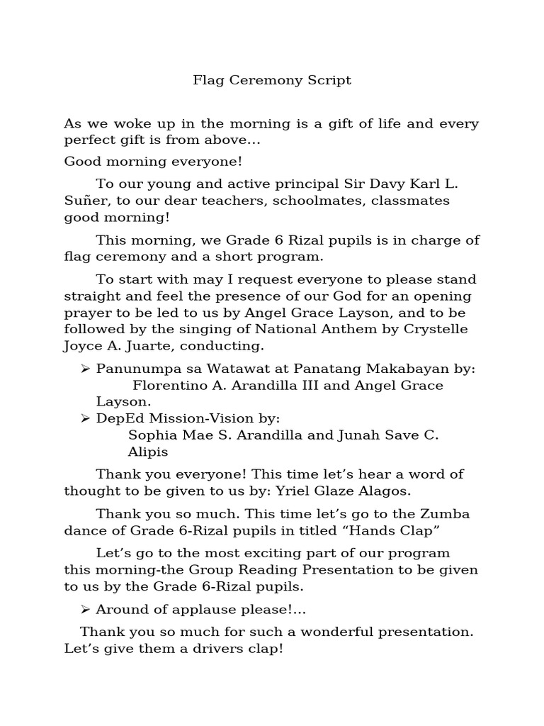 Flag Ceremony Script | PDF