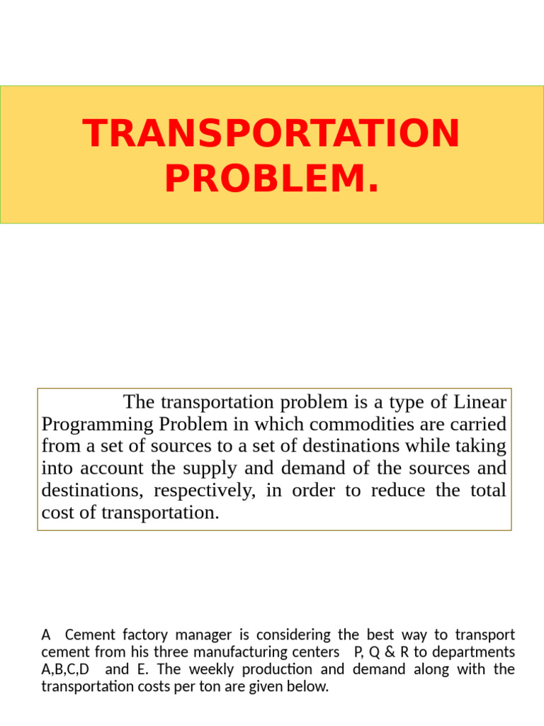 Transportation Problem. | PDF | Mathematical Optimization | Demand