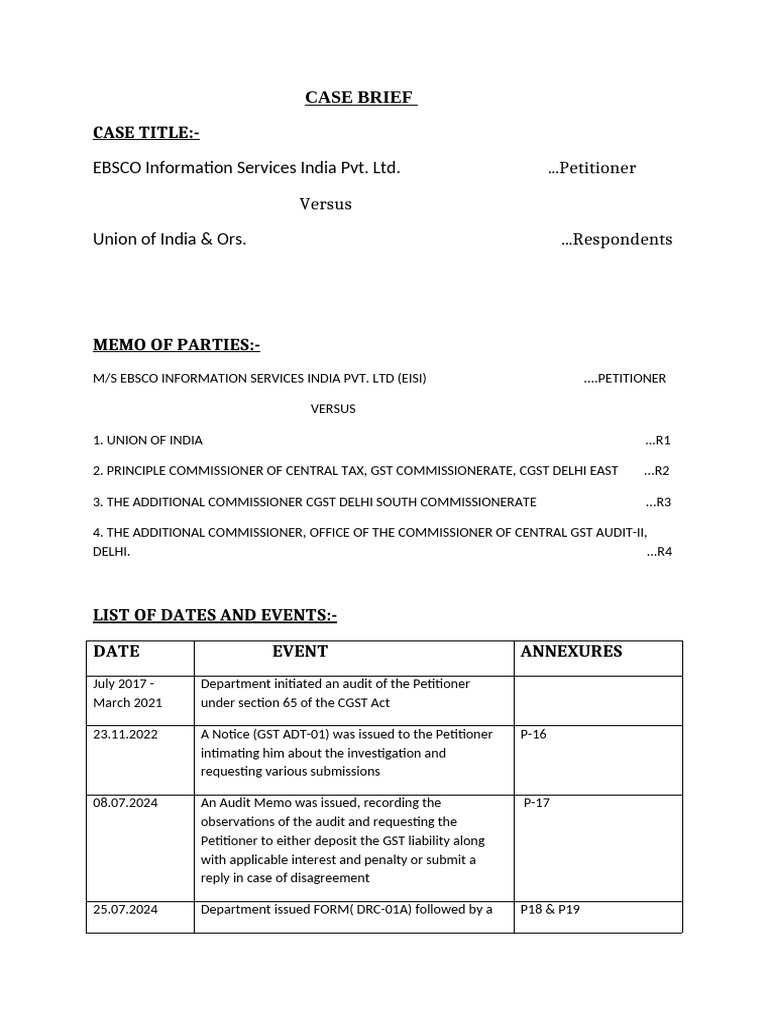 Ebsco vs. Union of India Writ (Brief) | PDF | Appeal | Government