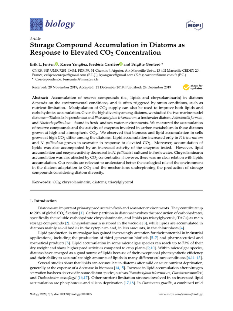 Storage Compound Accumulation in Diatoms As Response To Elevated CO2 ...