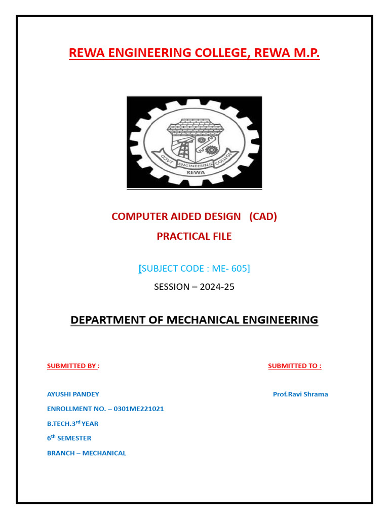 CAD Practical File for ME-605 | PDF