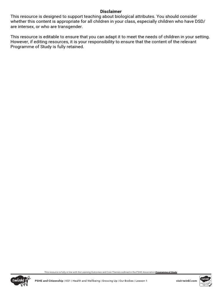 KS1 Growing Up Our Bodies Lesson Plan | PDF