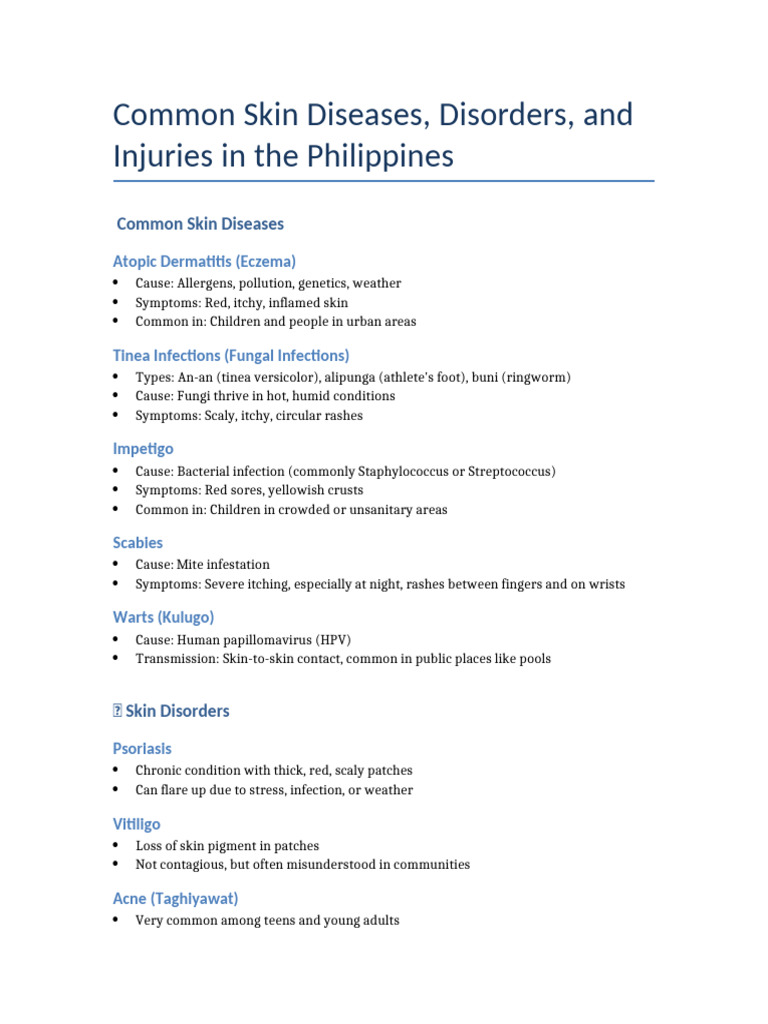 Common Skin Diseases in the Philippines | PDF