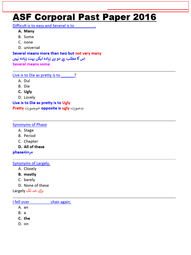 ASF Corporal Past Paper 2016 PDF | PDF