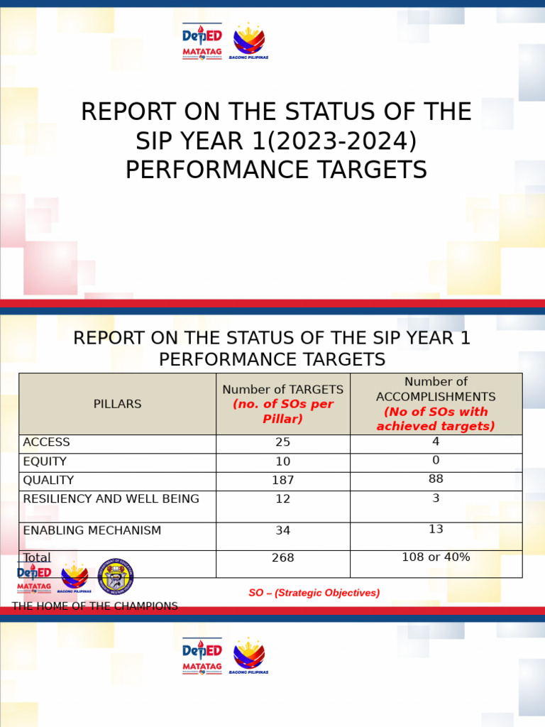 Report On Sip Status of Performance Targets | PDF