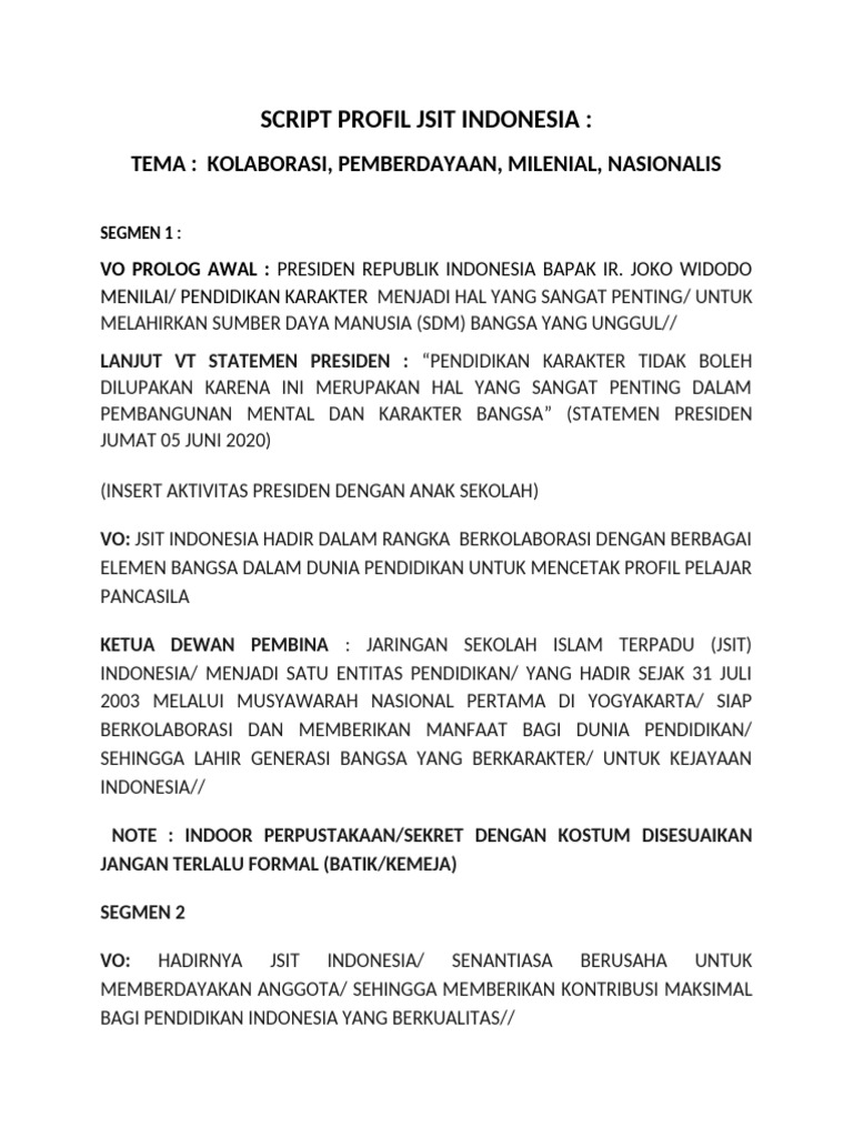 Script Profil Jsit Indonesia | PDF