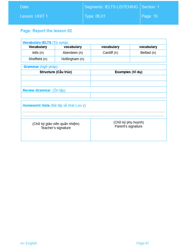 Lesson 2 Ielts 4.0 Listening NB | PDF