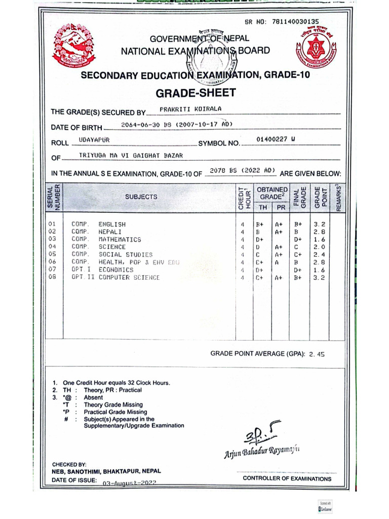 10th Grade Sheet | PDF