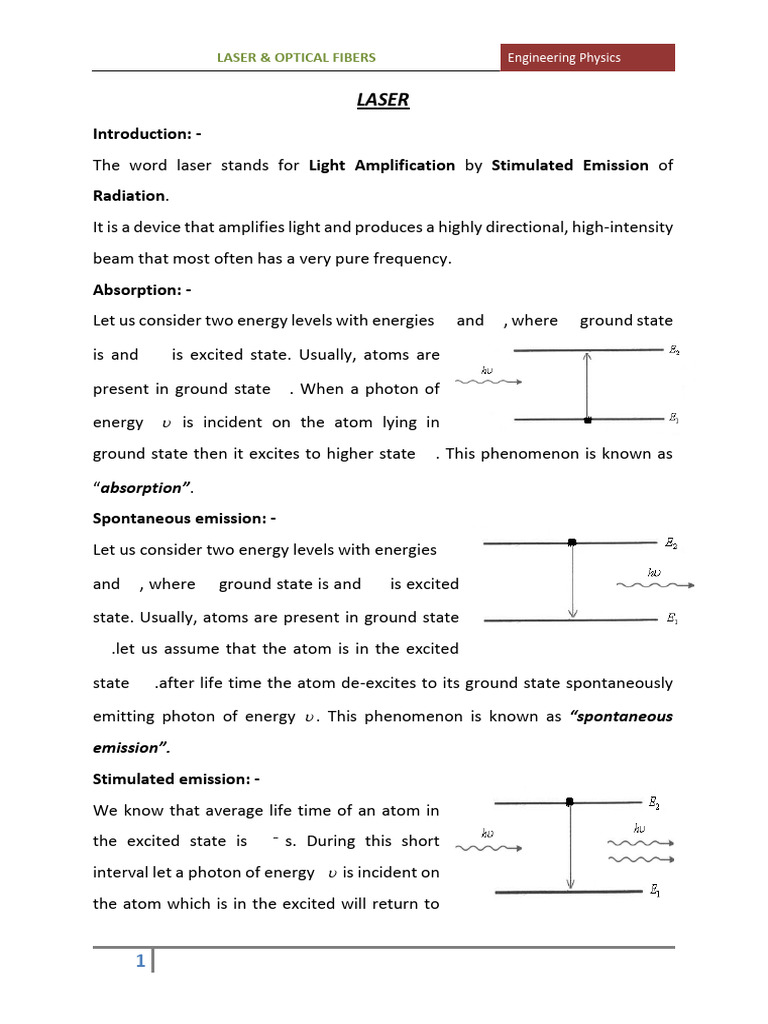 Unit-V Lasers and Fiber Optics | PDF | Laser | Coherence (Physics)
