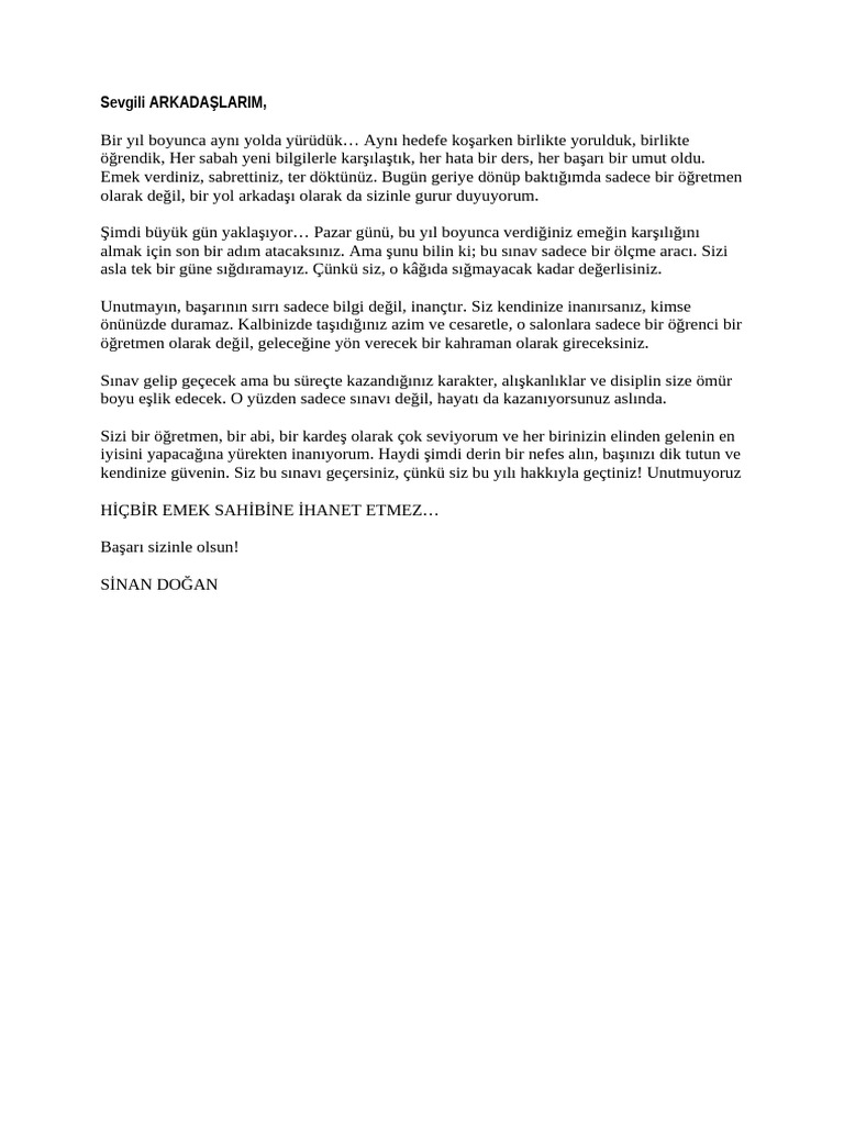 Si̇nan Hoca Dan Mektup Var... | PDF