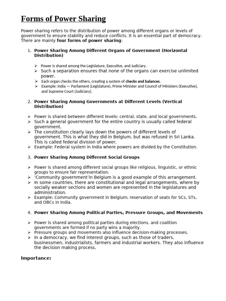 Forms of Power Sharing | PDF