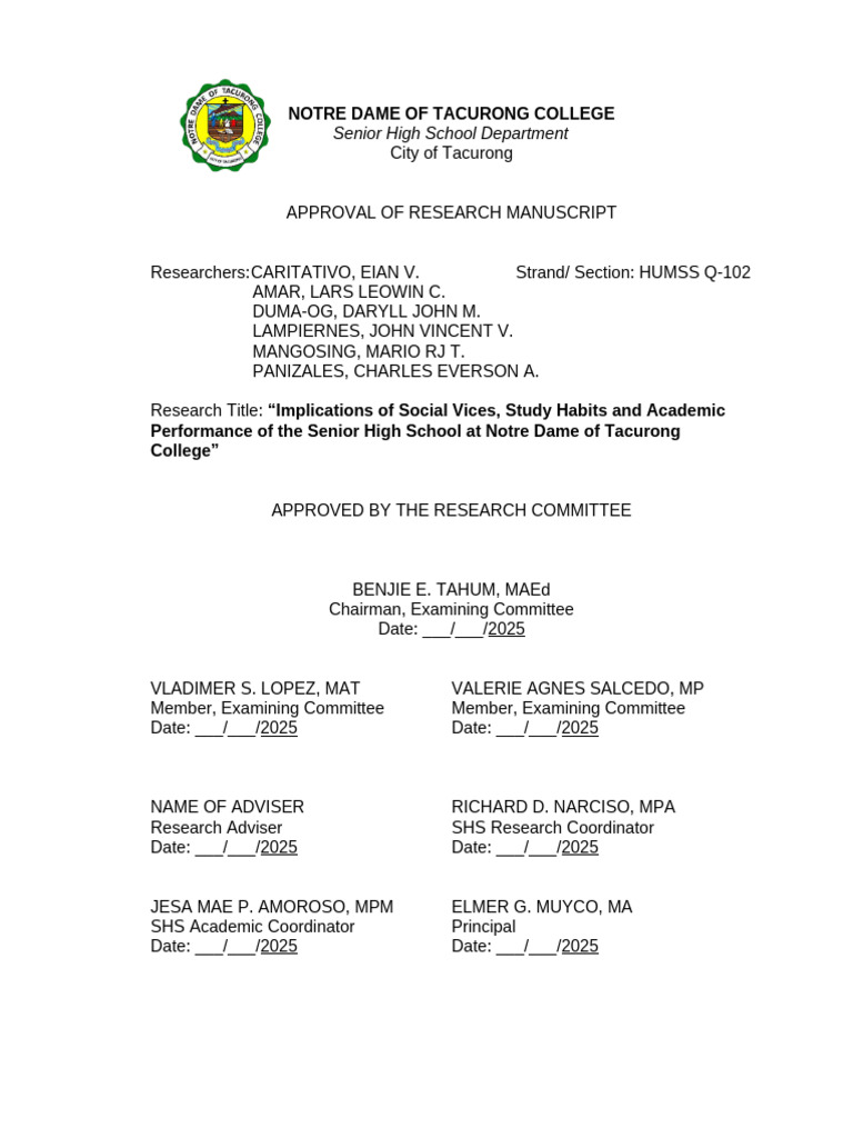 Approval Sheet Humss | PDF