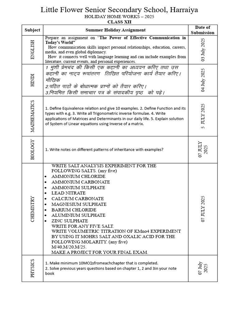 Holiday Homework Class12 | PDF | Learning