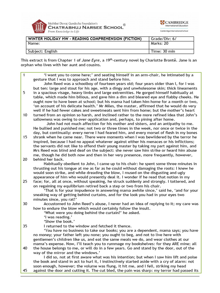 Comprehension Jane Eyre | PDF