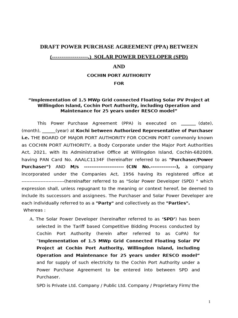 Power Purchase Agreement for Solar Project | PDF | Bankruptcy ...