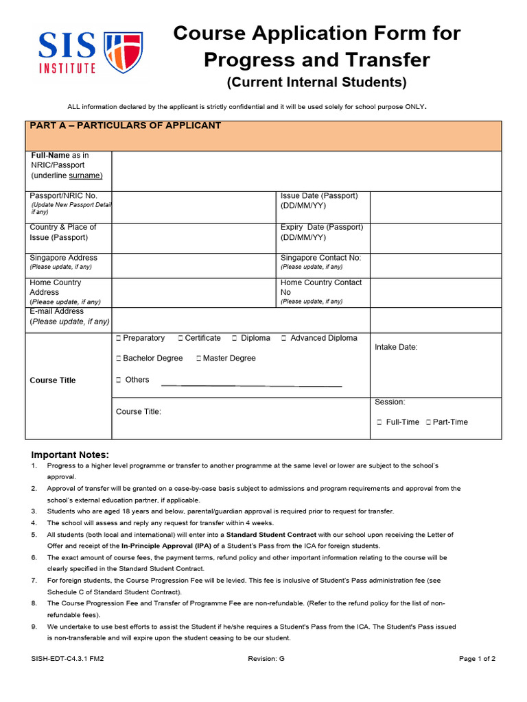 FORM SISH-EDT-C4.3.1 FM2 App Form For Progress and Transfer - Rev G | PDF | Diploma