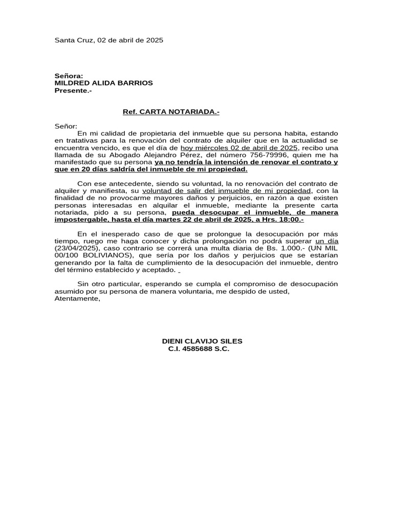 Carta Notariada Eline. | PDF