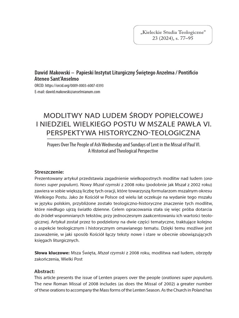 Modlitwy Nad Ludem Srody Popielcowej I N | PDF