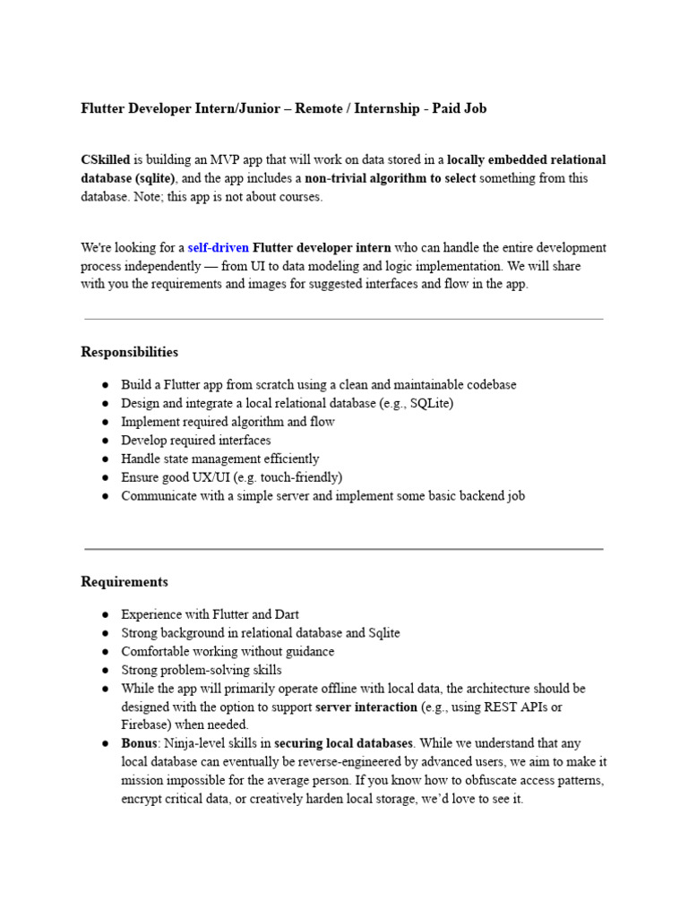 Remote Flutter Developer Internship | PDF