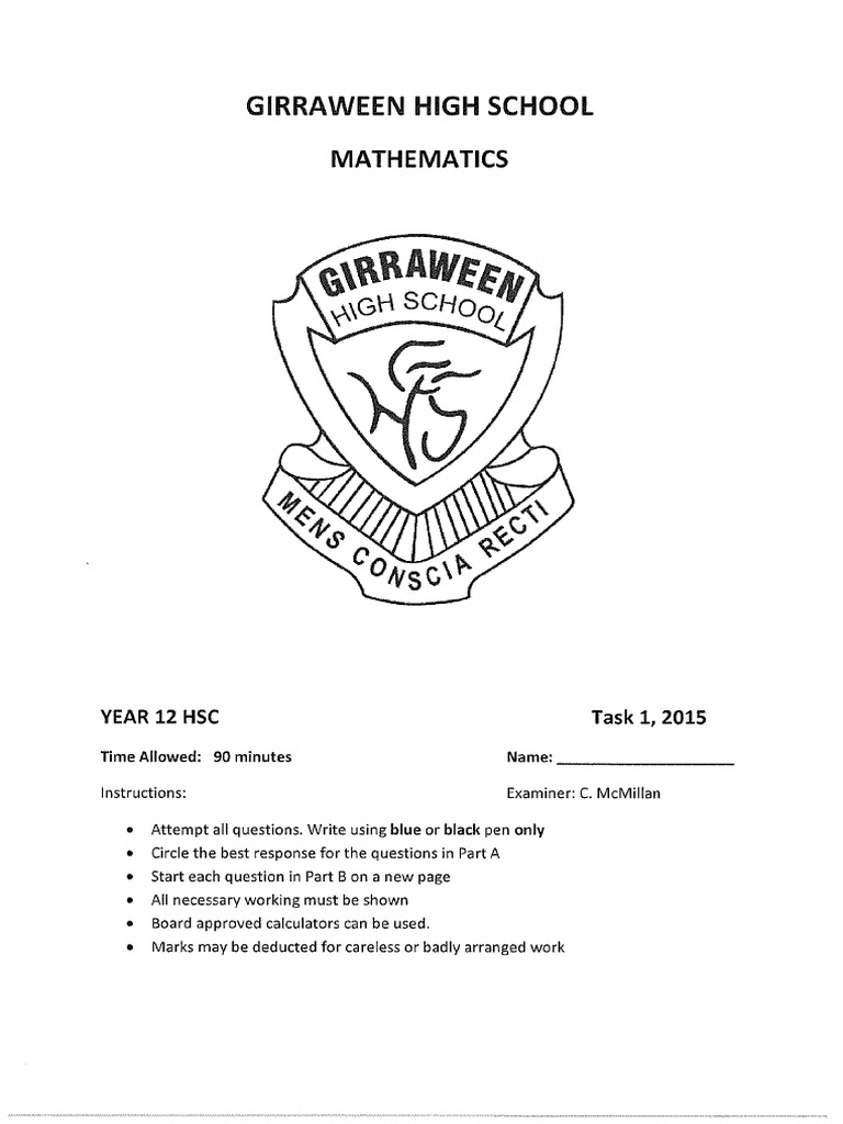 Girraween 2015 2U CT1 & Solutions | PDF