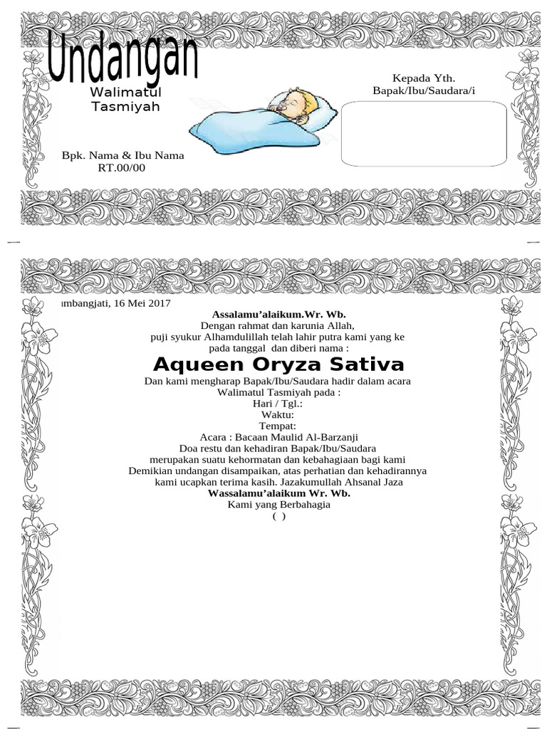 Undangan Walimatul Tasmiyah | PDF