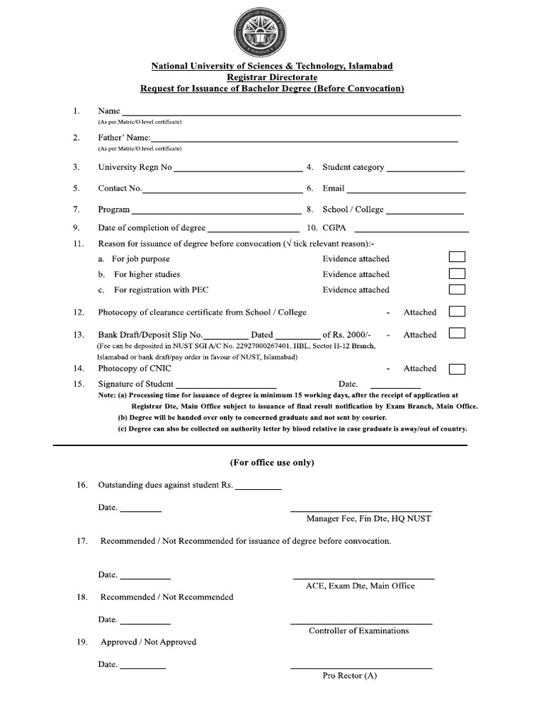 UG Degree Application Form Before Convocation | PDF