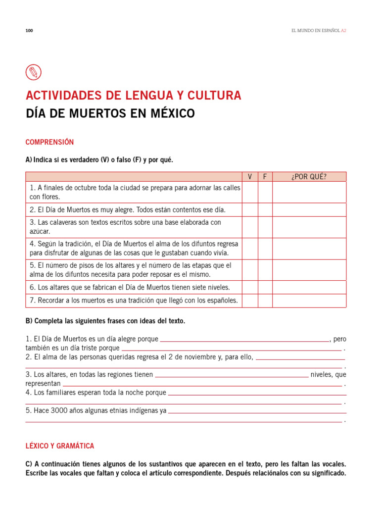 Actividad Día de Muertos - Vocabulario | PDF