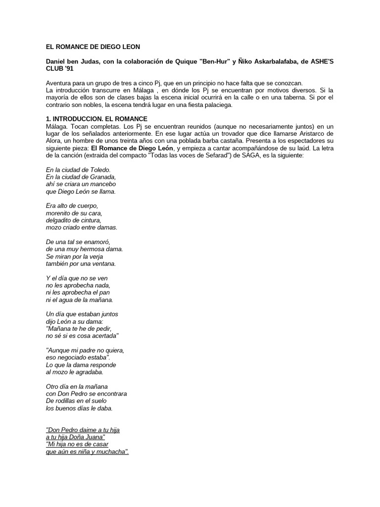 Aventura de Rol: El Romance de Diego León | PDF