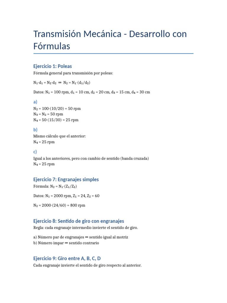 Transmision Mecanica Formulas | PDF